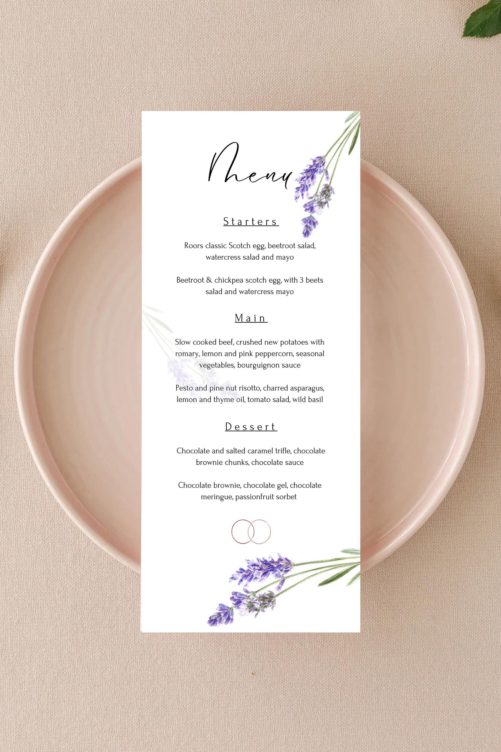 Wedding Menu Template - Editable and Printable Wedding Menu - Provence ...