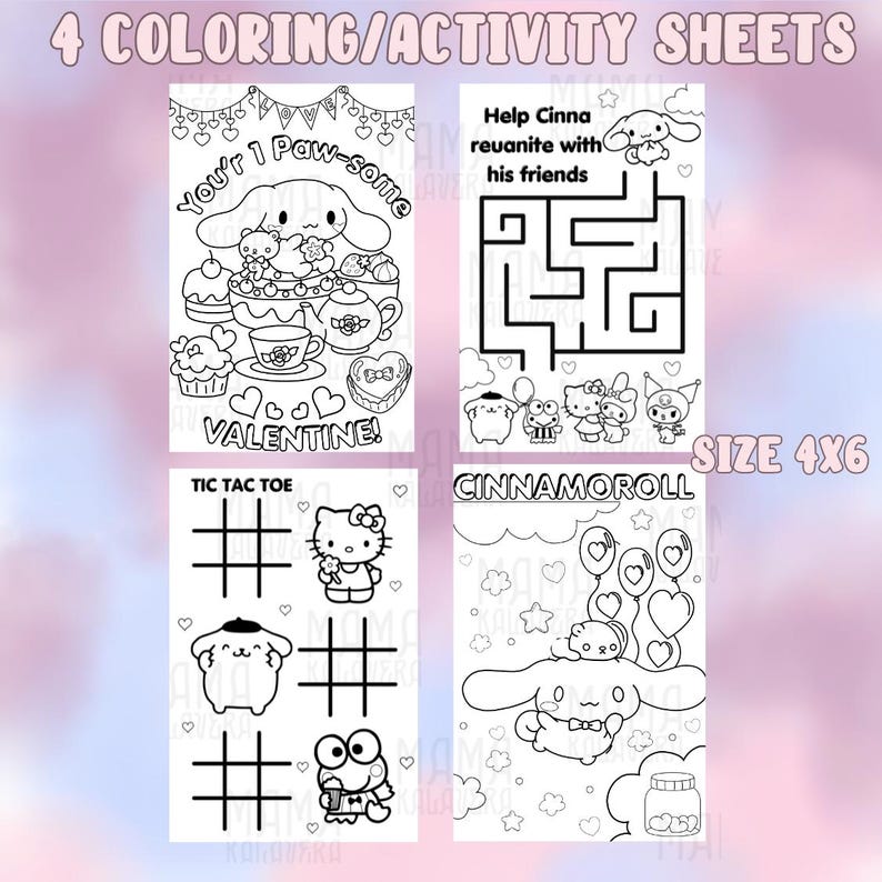 Cinna Dog Coloring/activity Sheets, Valentine's Day Coloring Set With ...