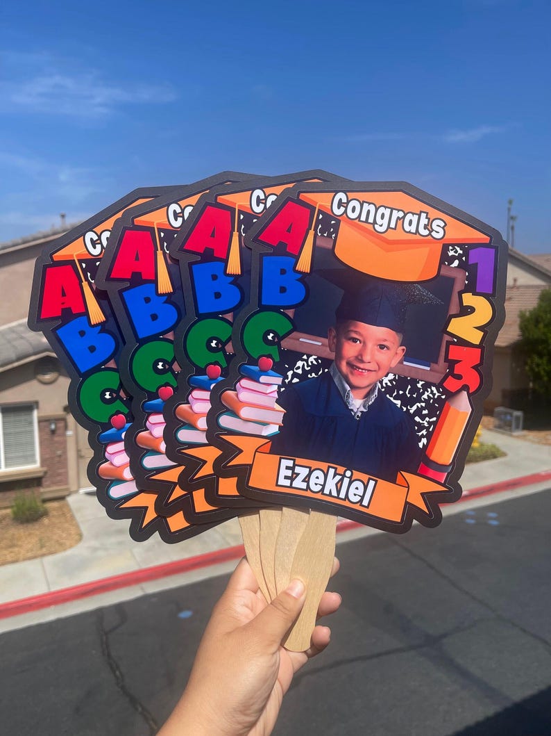 Kindergarten Graduation Fans, Head on a Stick, Custom Face Fans With ...