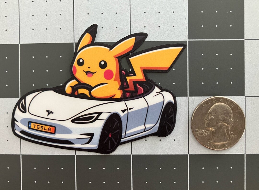 Electric Mouse Driving Tesla 3 Inch Sticker. Matte Finish. Water ...