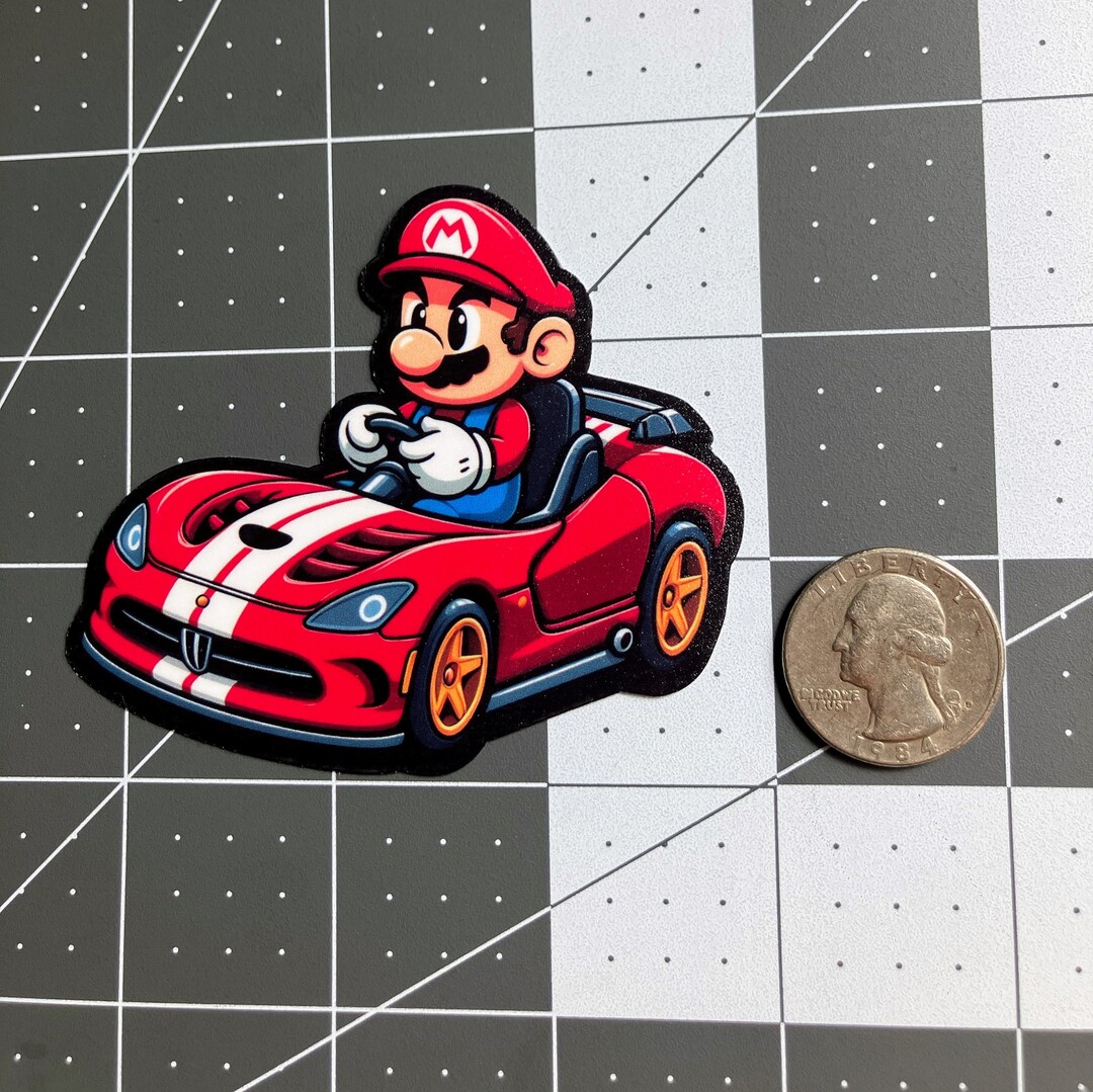 Mario From Super Mario Kart Driving Dodge Viper 3 Inch Sticker. Matte ...