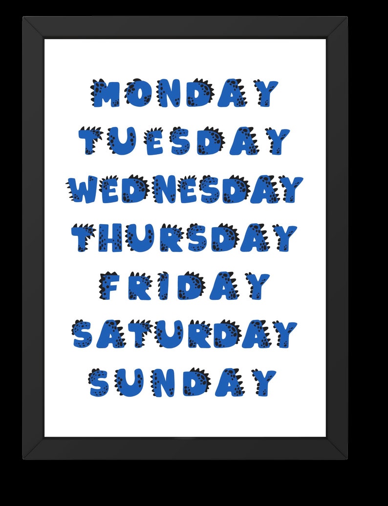 Dinosaur Themed Days of the Week Poster Blue. Children's Room Dinosaur ...