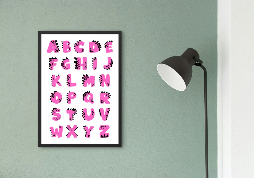 Dinosaur Themed Alphabet Poster - Pink. Children's Room Dinosaur Print ...