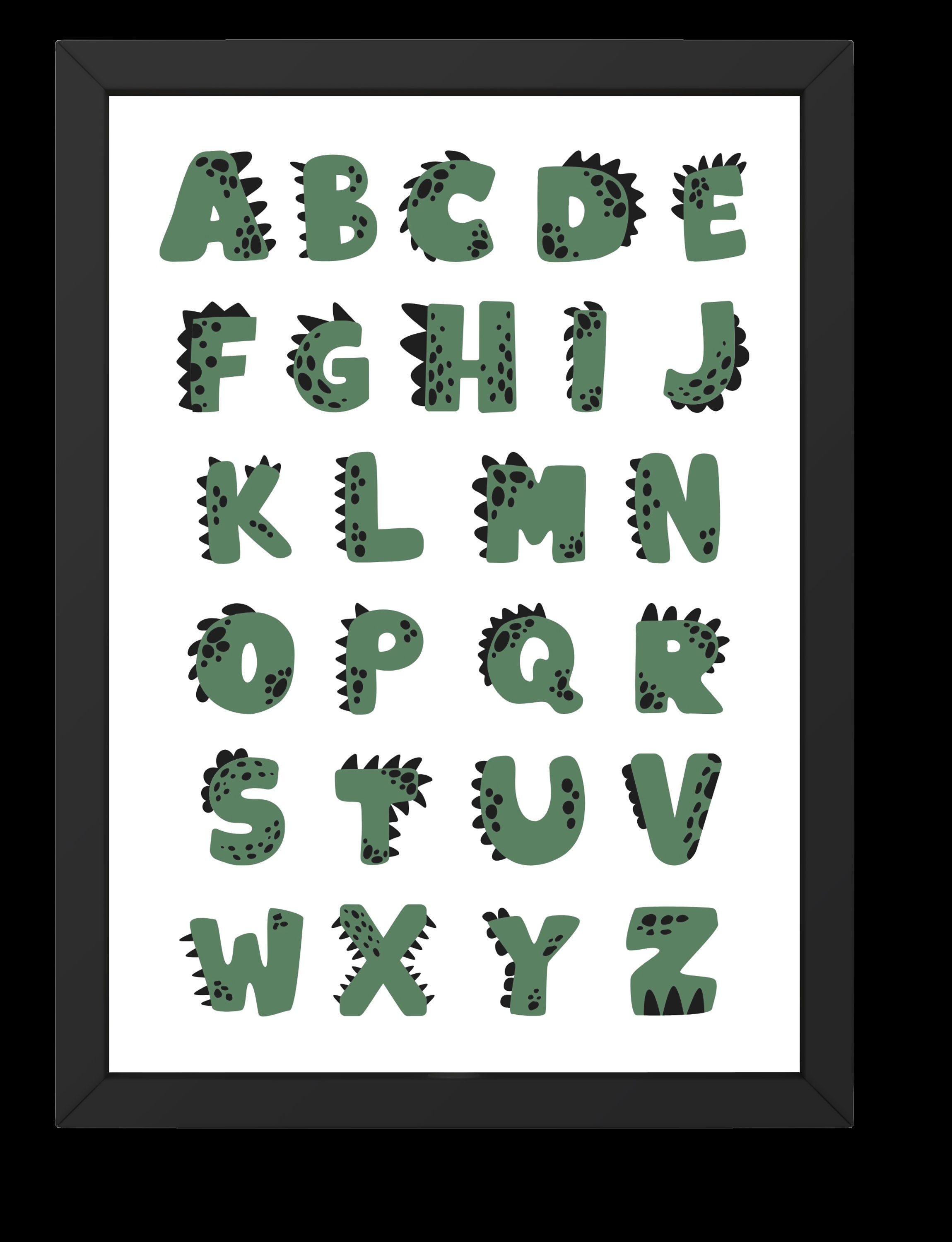 Dinosaur Themed Alphabet Poster Green. Children's Room Dinosaur Print ...
