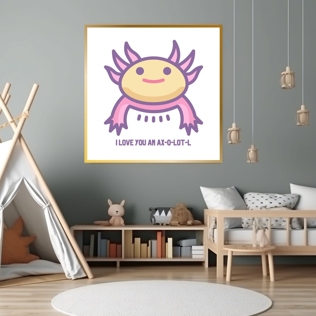Pink Purple Axolotl Print Cute Poster for Child's Room. Girls Boys Room ...