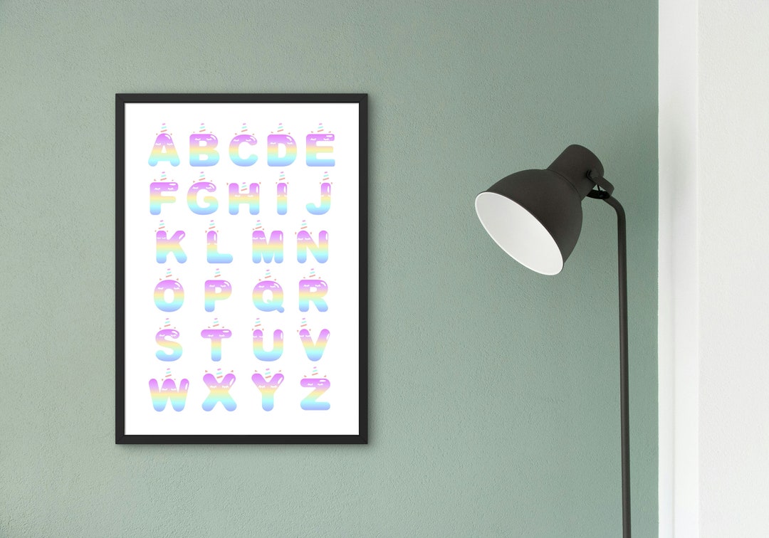 Unicorn Themed Alphabet Poster. Children's Room Print. Rainbow Multi ...