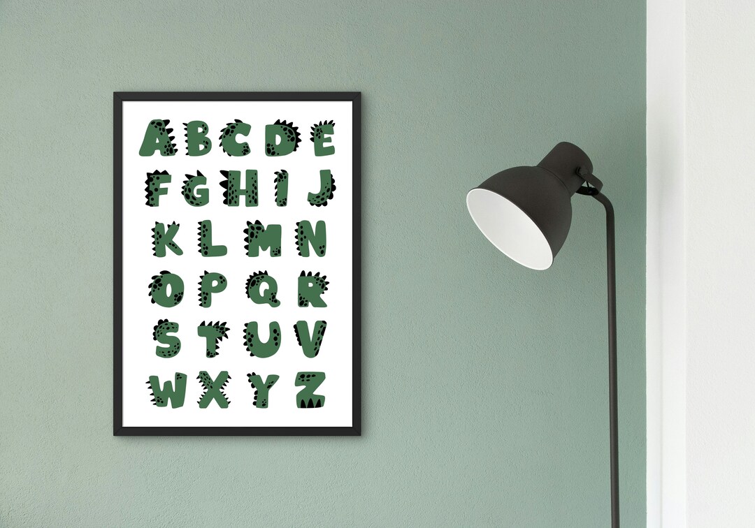 Dinosaur Themed Alphabet Poster Green. Children's Room Dinosaur Print ...