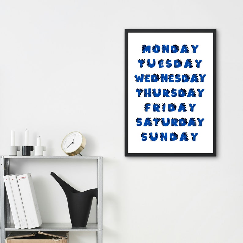 Dinosaur Themed Days of the Week Poster Blue. Children's Room Dinosaur ...