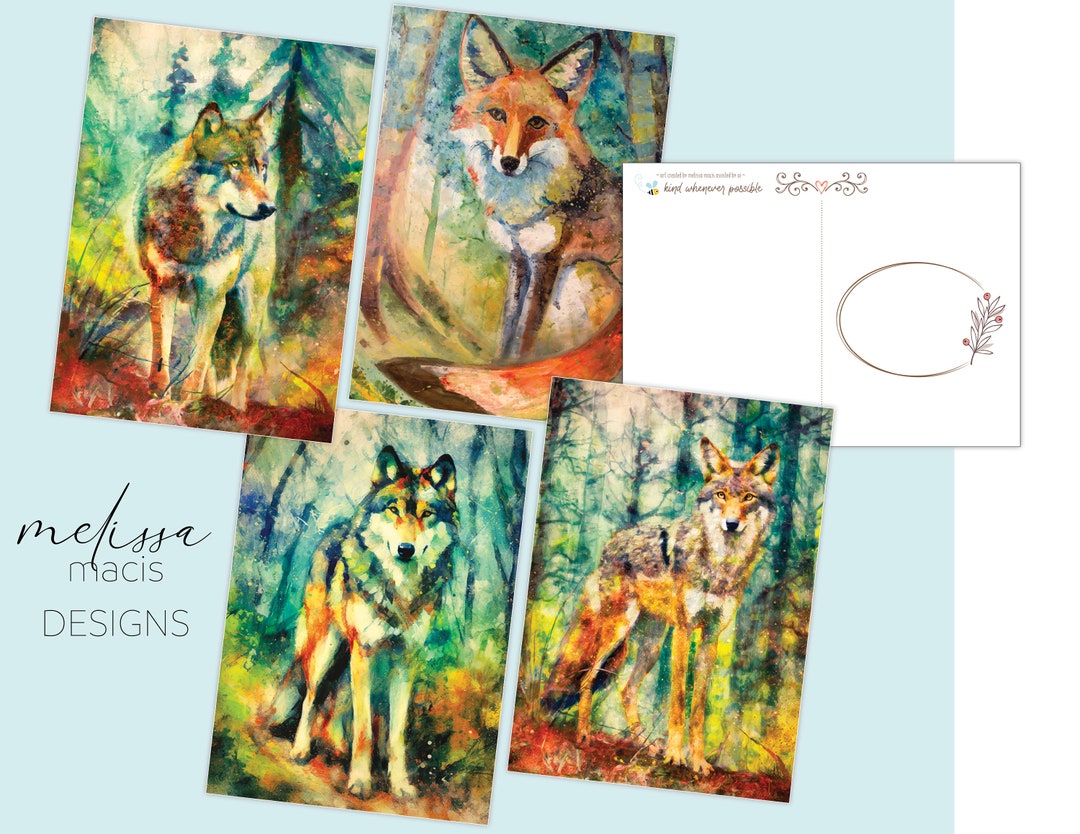 Wolf, Coyote, Fox, Wolf Digital Postcards - Etsy