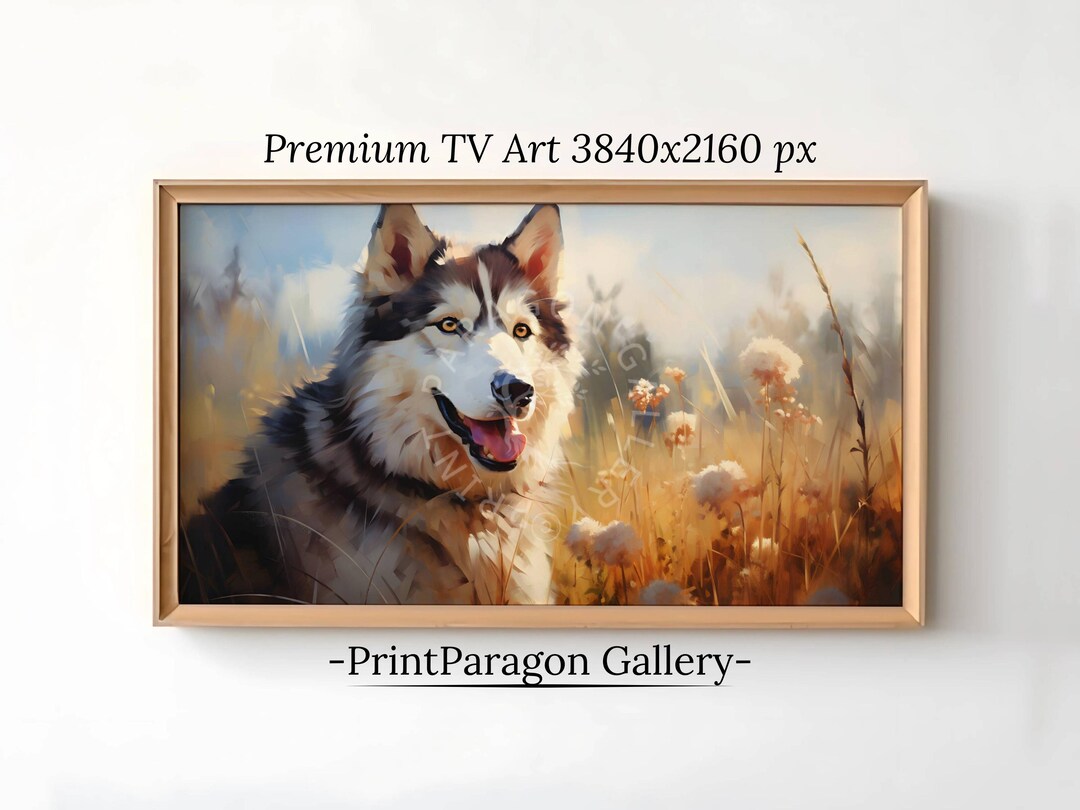 Siberian Husky Frame TV Pet Portrait Rustic Home Decor Dog Painting ...
