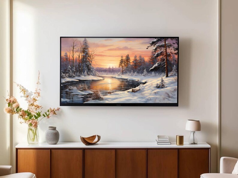 Serene Snowy Forest Sunset Samsung TV Art Rural Winter Forest Frame TV ...