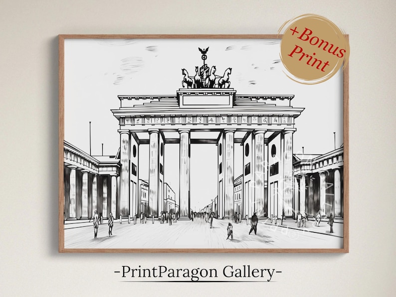 Brandenburg Gate Sketch Print B&W Berlin Architecture Wall Art ...
