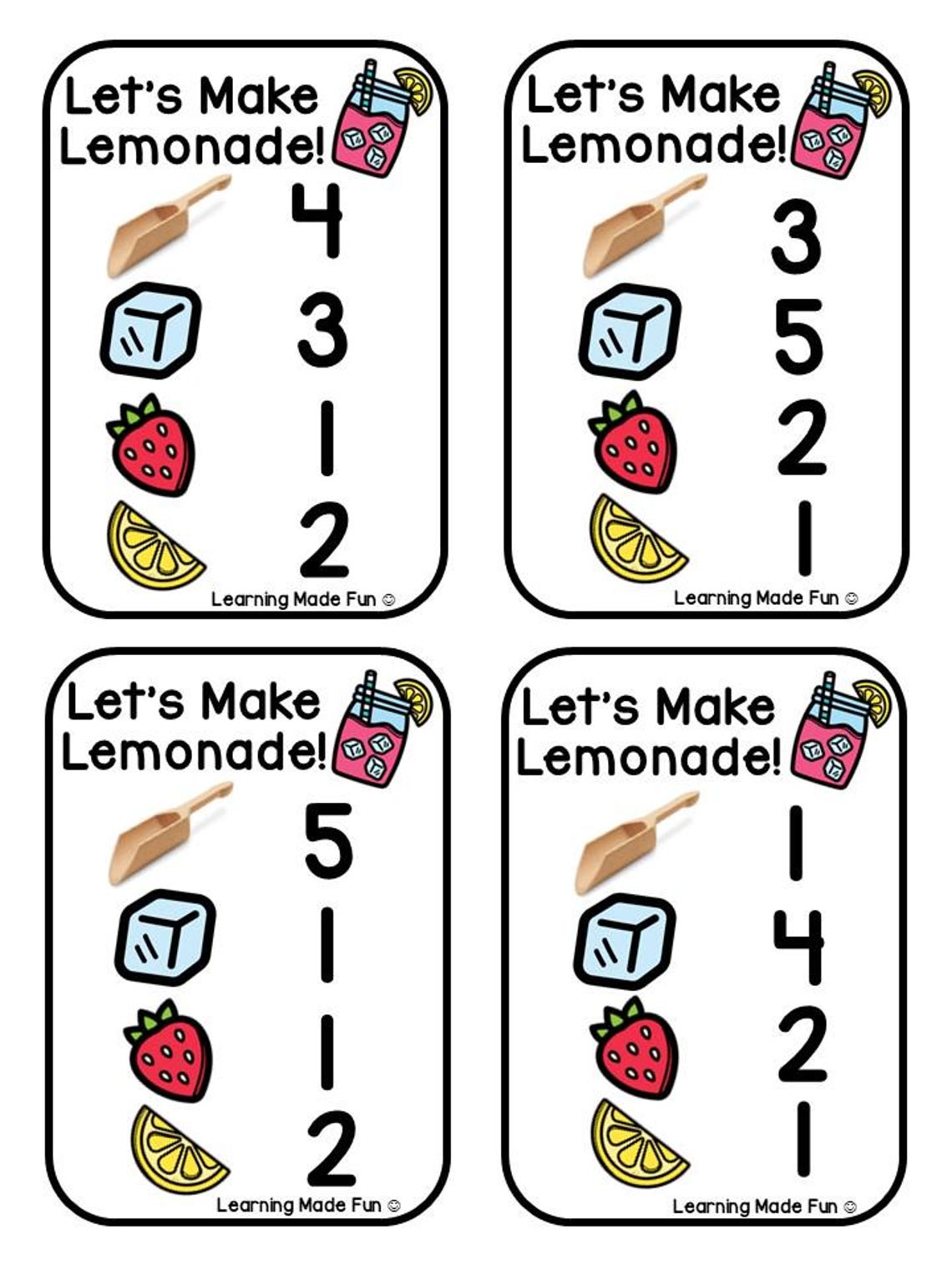 Summer Lemonade Sensory Bin Cards Digital File Lemonade Counting Cards ...