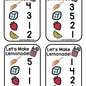 Summer Lemonade Sensory Bin Cards Digital File Lemonade Counting Cards ...