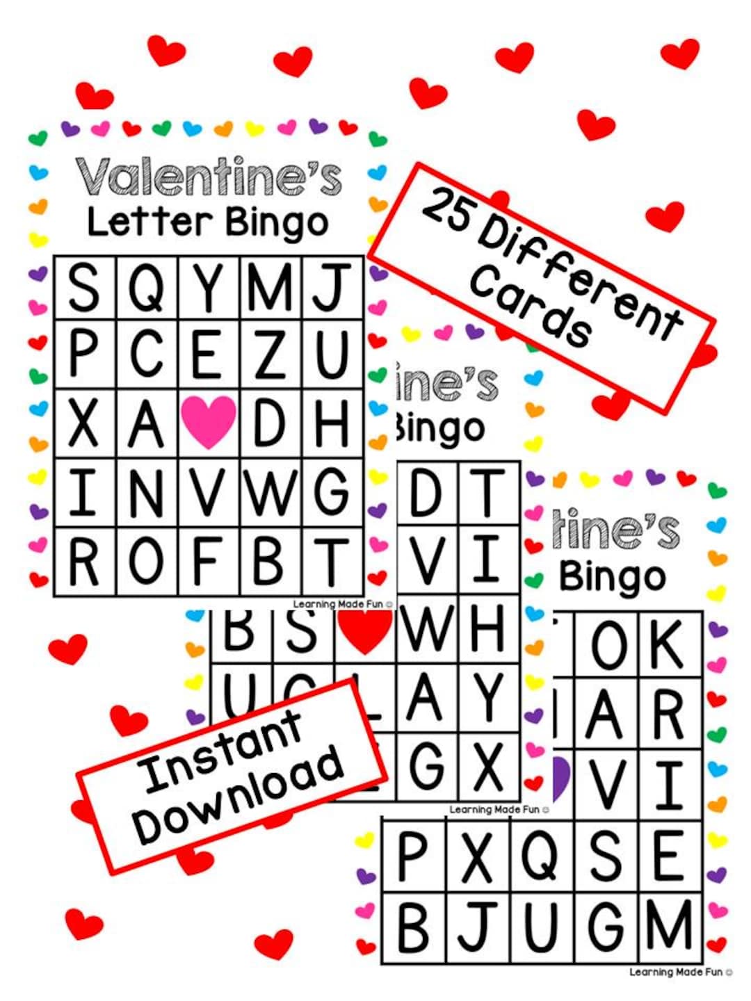 Valentine's Day Alphabet BINGO Uppercase Letter Valentines Day Party ...