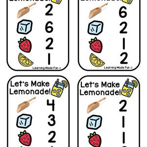 Summer Lemonade Sensory Bin Cards Digital File Lemonade Counting Cards ...