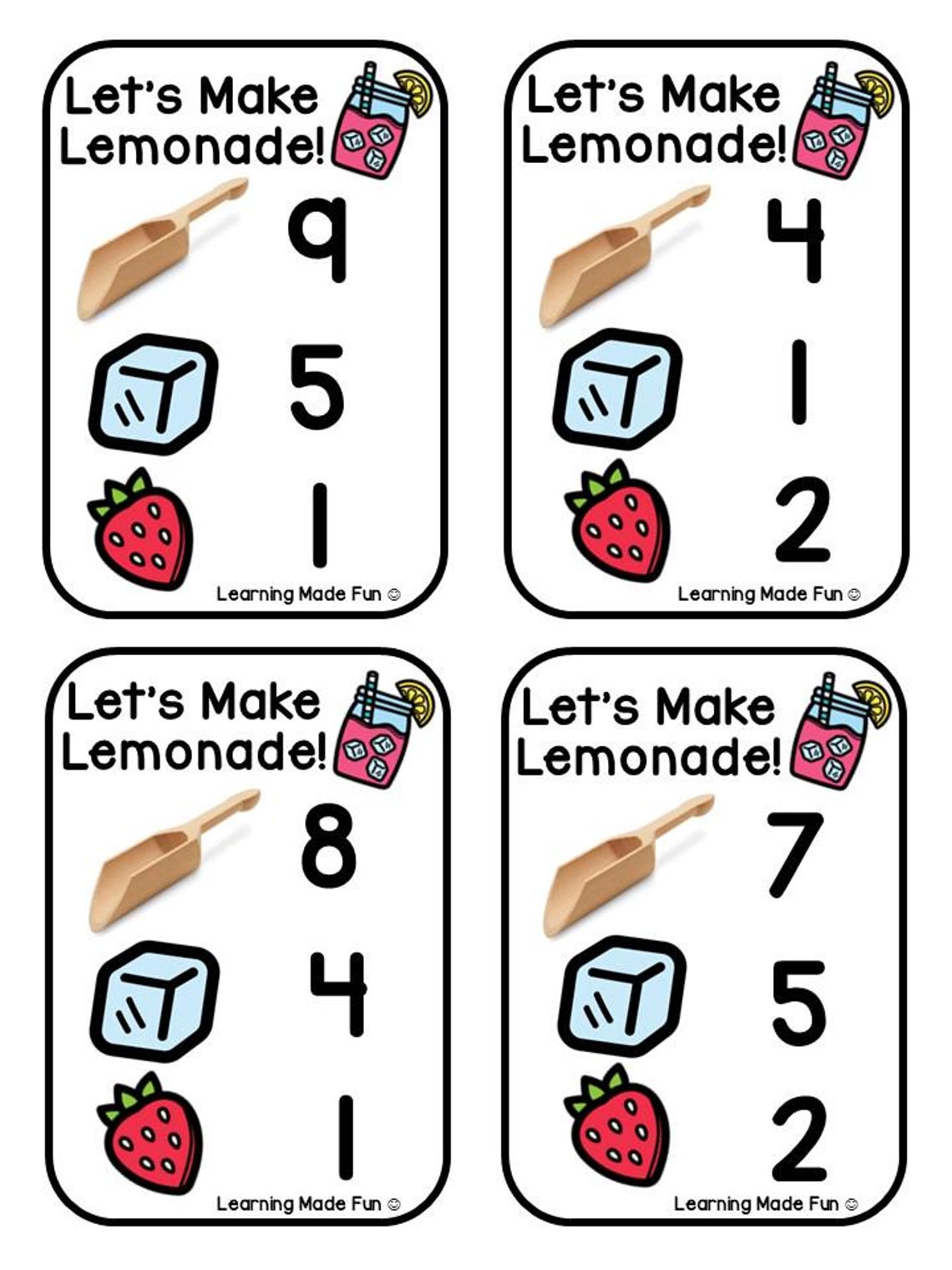 Summer Lemonade Sensory Bin Cards Digital File Lemonade Counting Cards ...