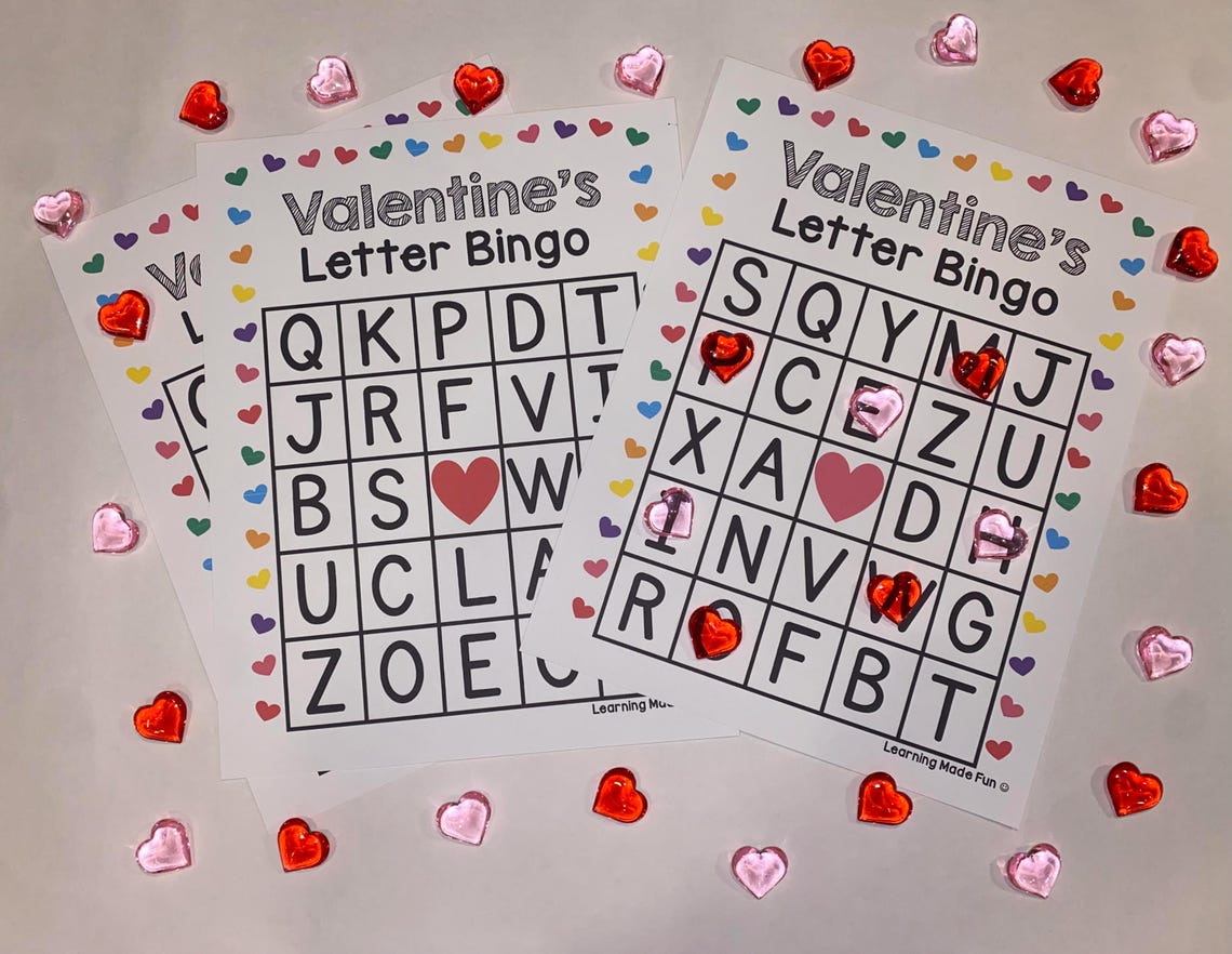 Valentine's Day Alphabet BINGO Uppercase Letter Valentines Day Party ...