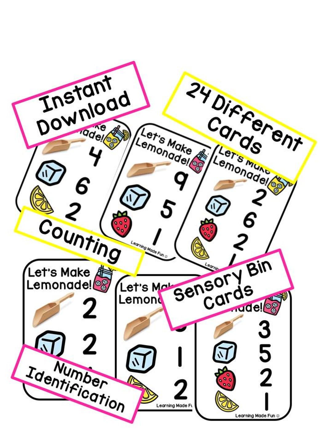 Summer Lemonade Sensory Bin Cards Digital File Lemonade Counting Cards ...