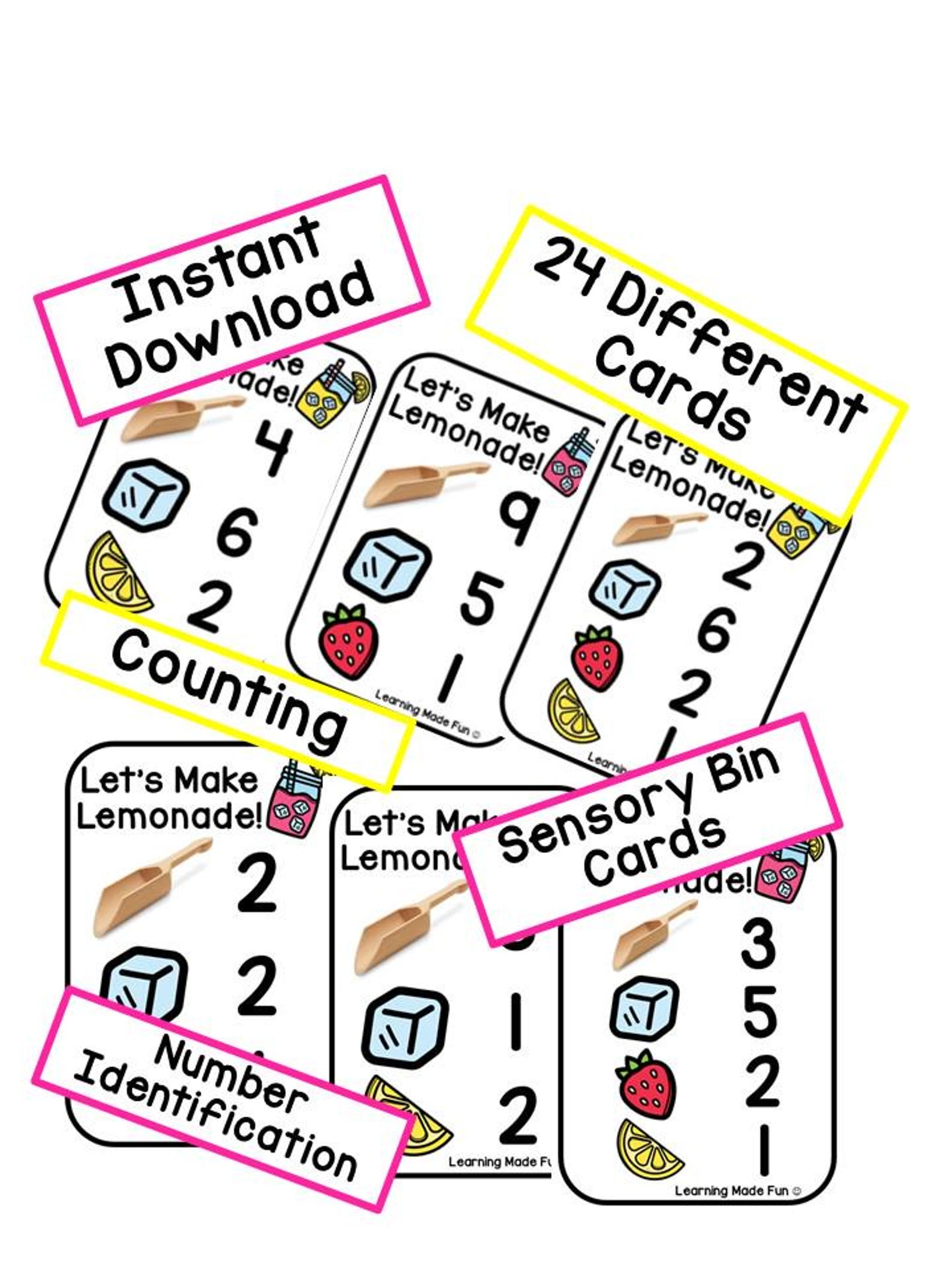 Summer Lemonade Sensory Bin Cards Digital File Lemonade Counting Cards ...