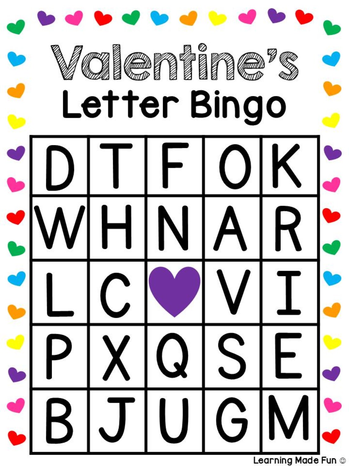 Valentine's Day Alphabet BINGO Uppercase Letter Valentines Day Party ...