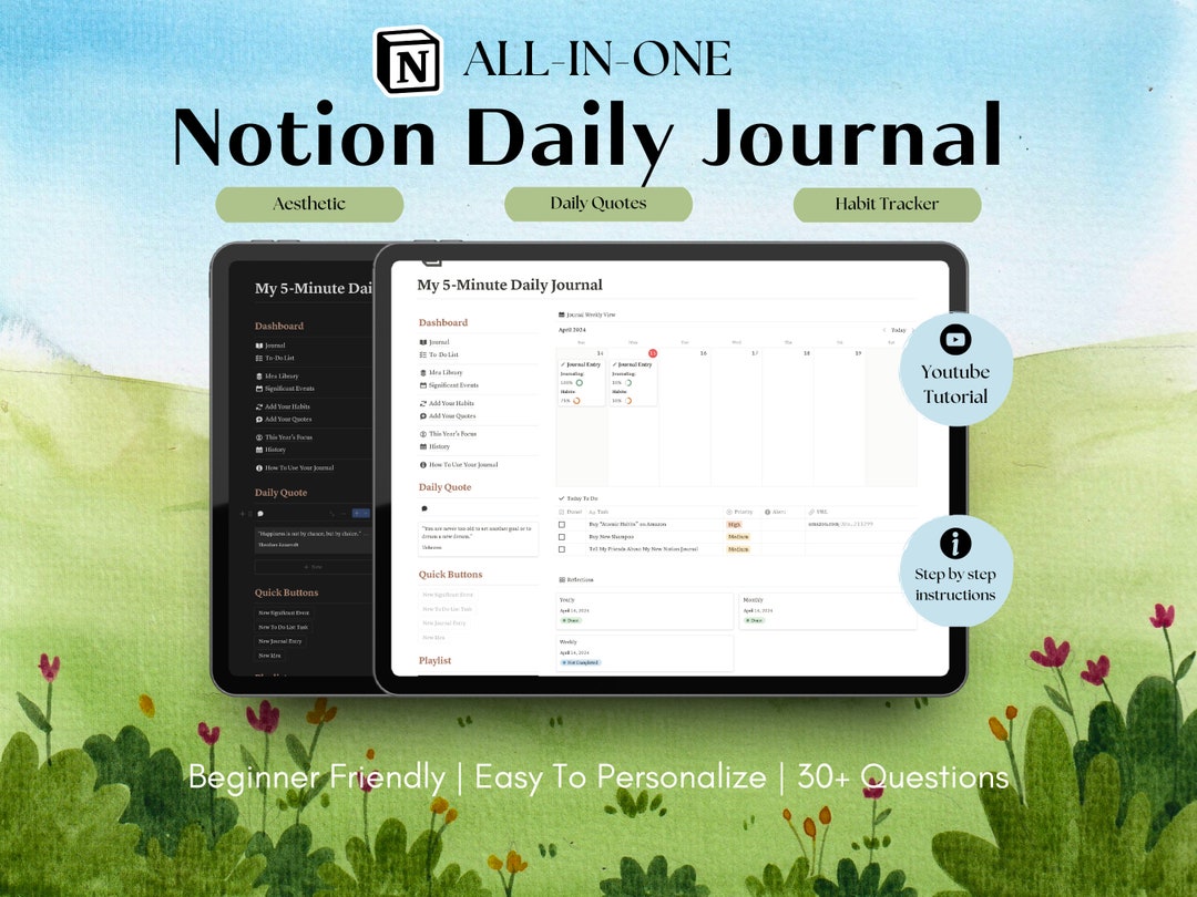 Notion Daily Journal Template | Notion Dashboard | Notion Templates ...