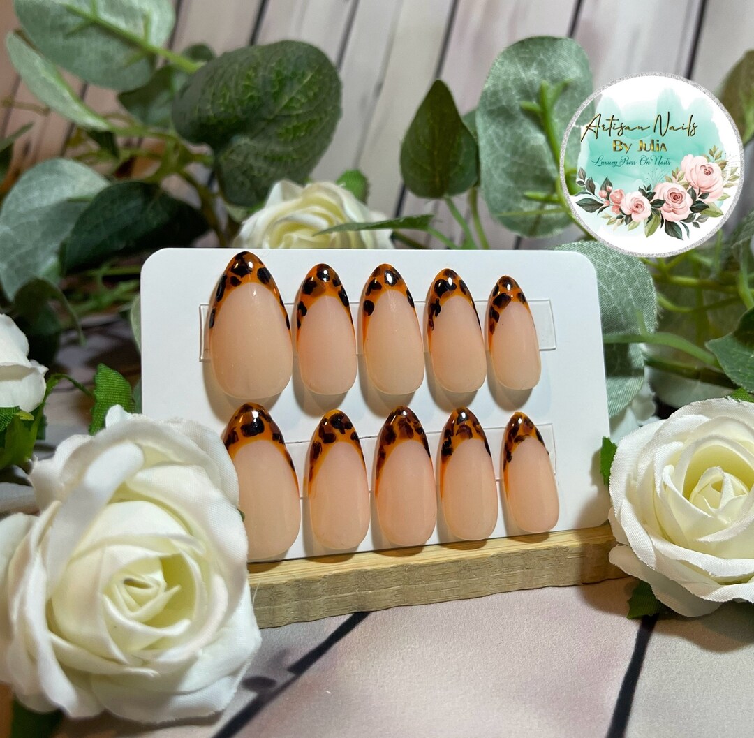 TORTOISE TIPS - Gel Press on Nails - Set of 10 Tortoise Shell French ...