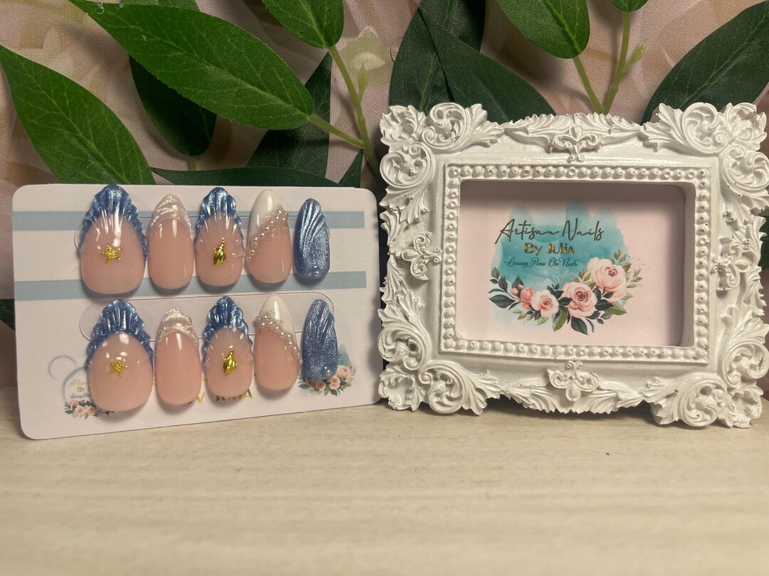 ATLANTIS - Gel Press on Nails - Set of 3D Cats Eye Mermaid Nails - Made ...