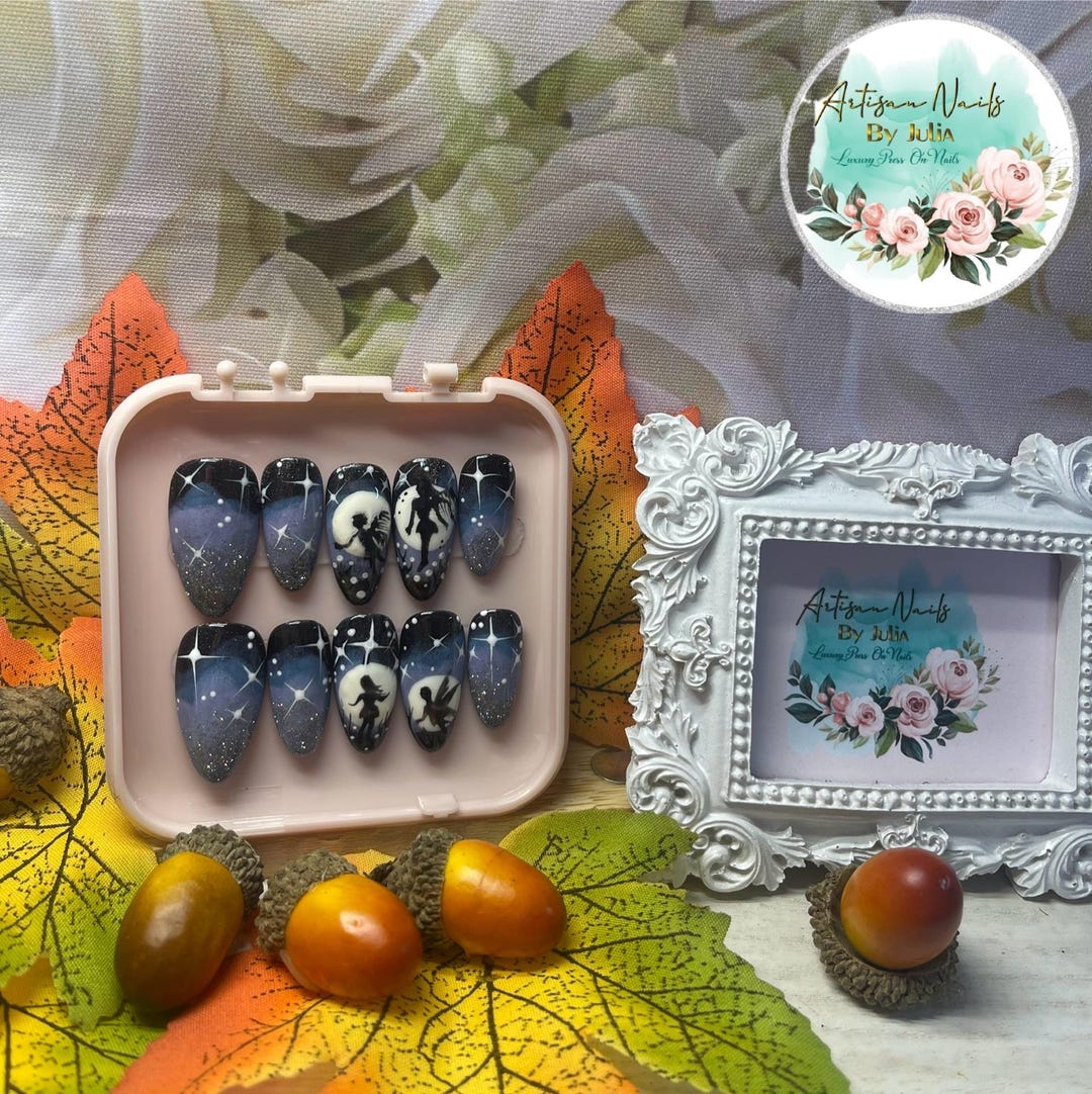 TWILIGHT - Gel Press on Nails - Set of 10 Fairy Midnight Nails - Made ...