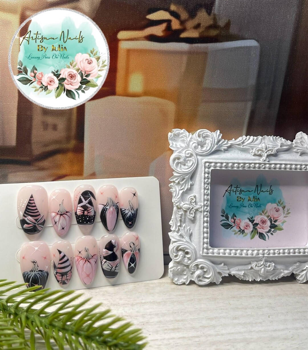Pink Witch Press on Nails - Coquette Halloween Almond Nails - Etsy
