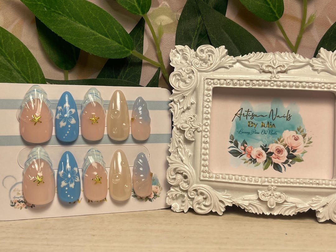 OCEANA - Gel Press on Nails - Set of 3D Sea Shell Nails - Made to Order ...