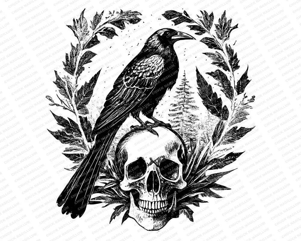Raven on Skull SVG PNG JPG Raven Instant Download Raven Skull Png File ...