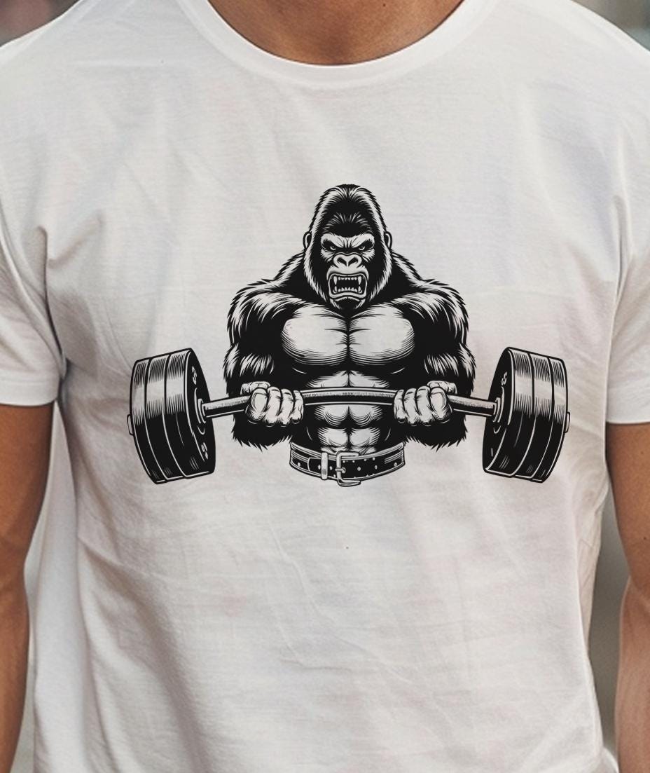 Gorilla Lifting Weights SVG PNG JPG Bodybuilding Gym T-shirt Design Muscles Gorilla Sublimation ...