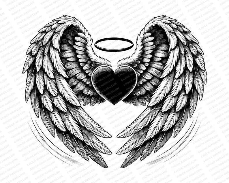 Angel Wings Heart | SVG PNG JPG | Angel Halo Print | Angel Wings ...
