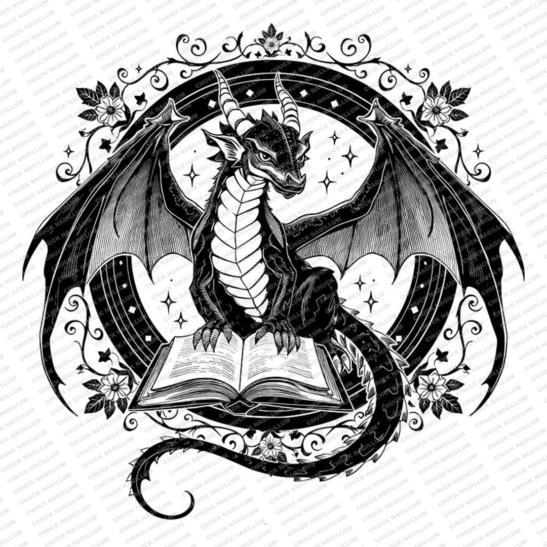Book Reading Dragon | SVG PNG JPG | Dragon Art | Gothic T-shirt Design ...