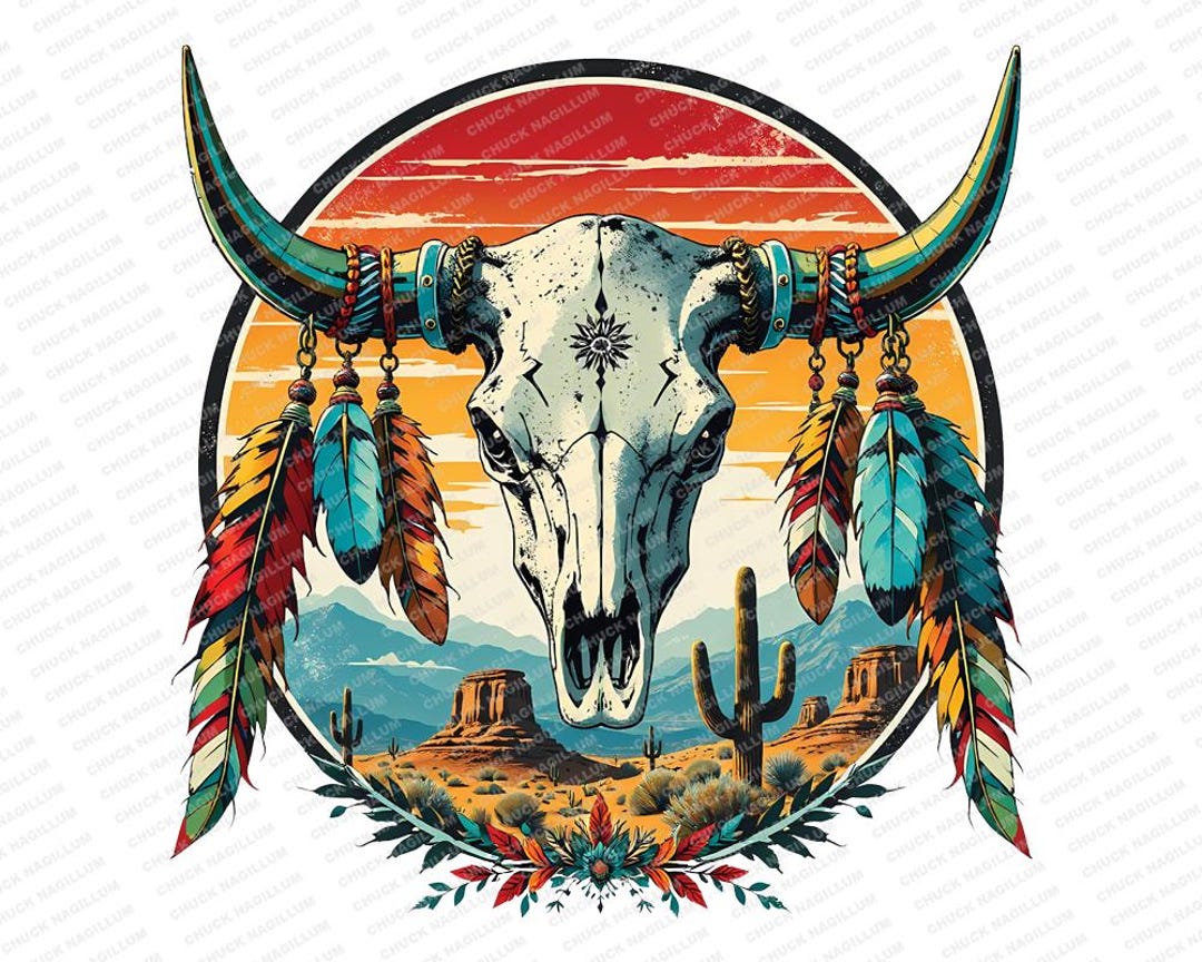 Cow Skull Feathers | SVG PNG JPG | Cowboy Art | Boho Feather Print ...