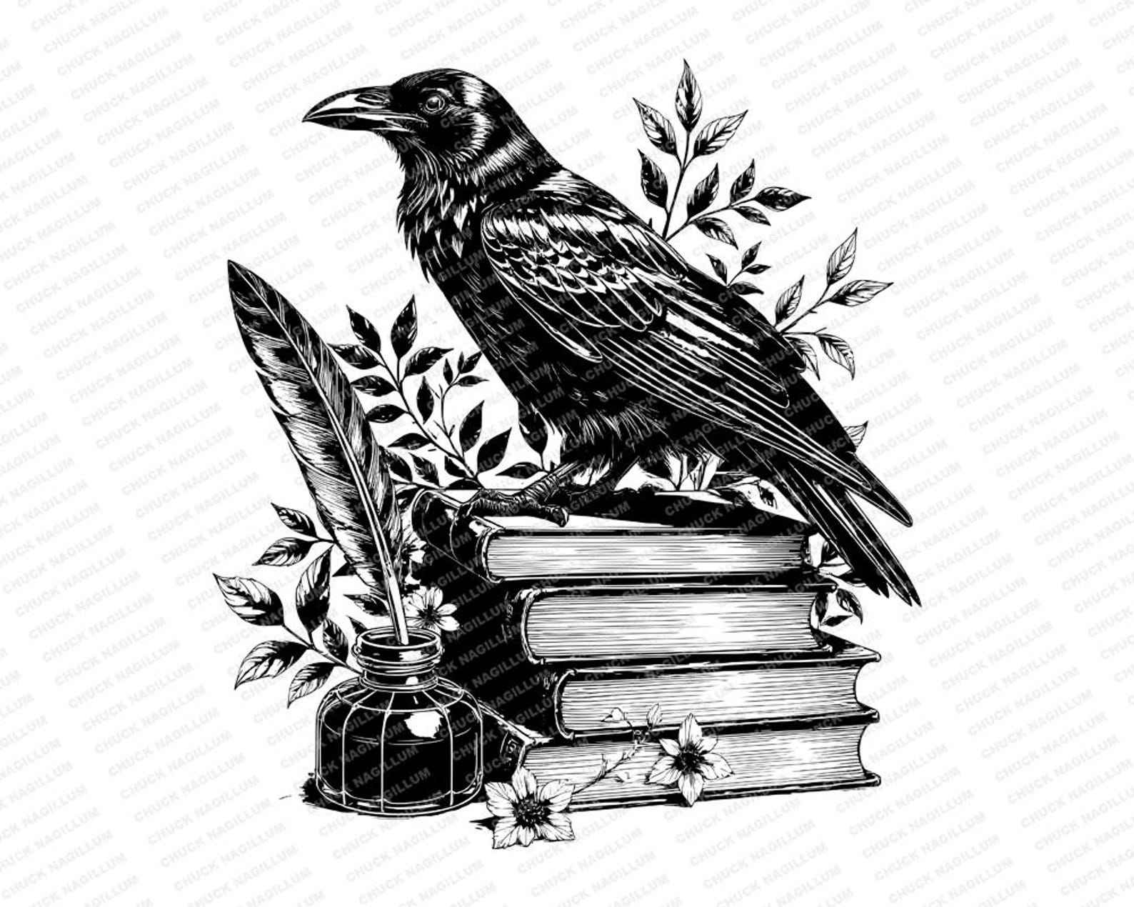 Raven on Books | SVG PNG JPG | Raven | Sublimation Print | Raven Book ...