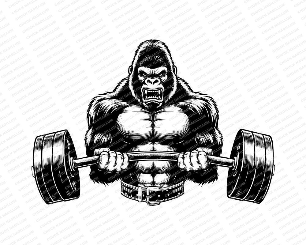 Gorilla Lifting Weights SVG PNG JPG Bodybuilding Gym T-shirt Design Muscles Gorilla Sublimation ...