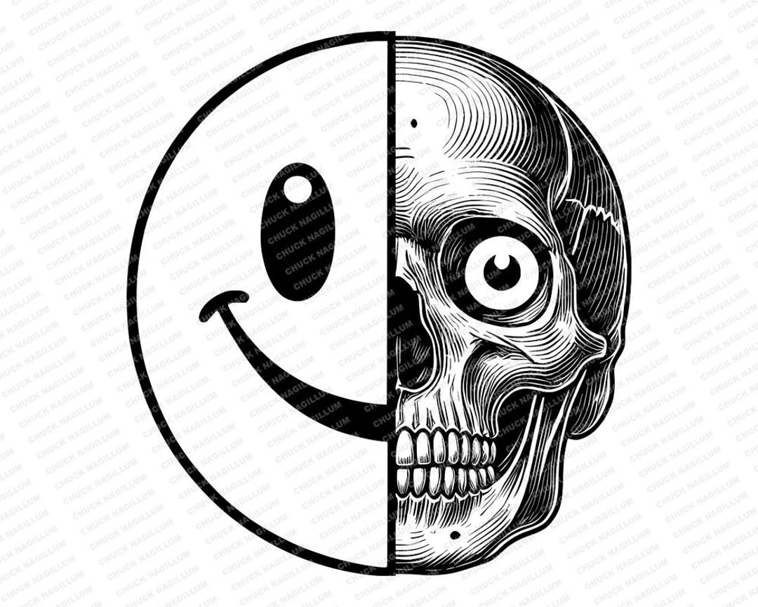 Happy Face Skull | SVG PNG JPG | Skeleton Face Art | Funny T-shirt ...