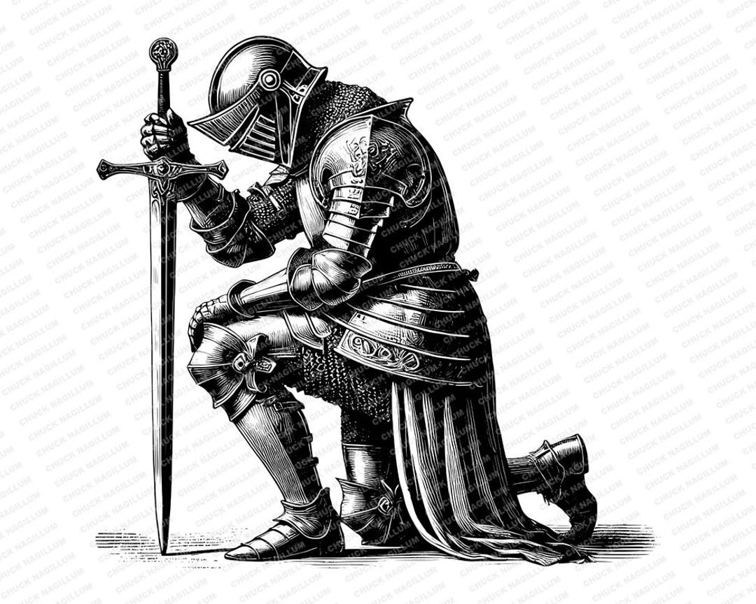 Kneeling Knight | SVG PNG JPG | Medieval Knight Design | Gothic T-shirt ...