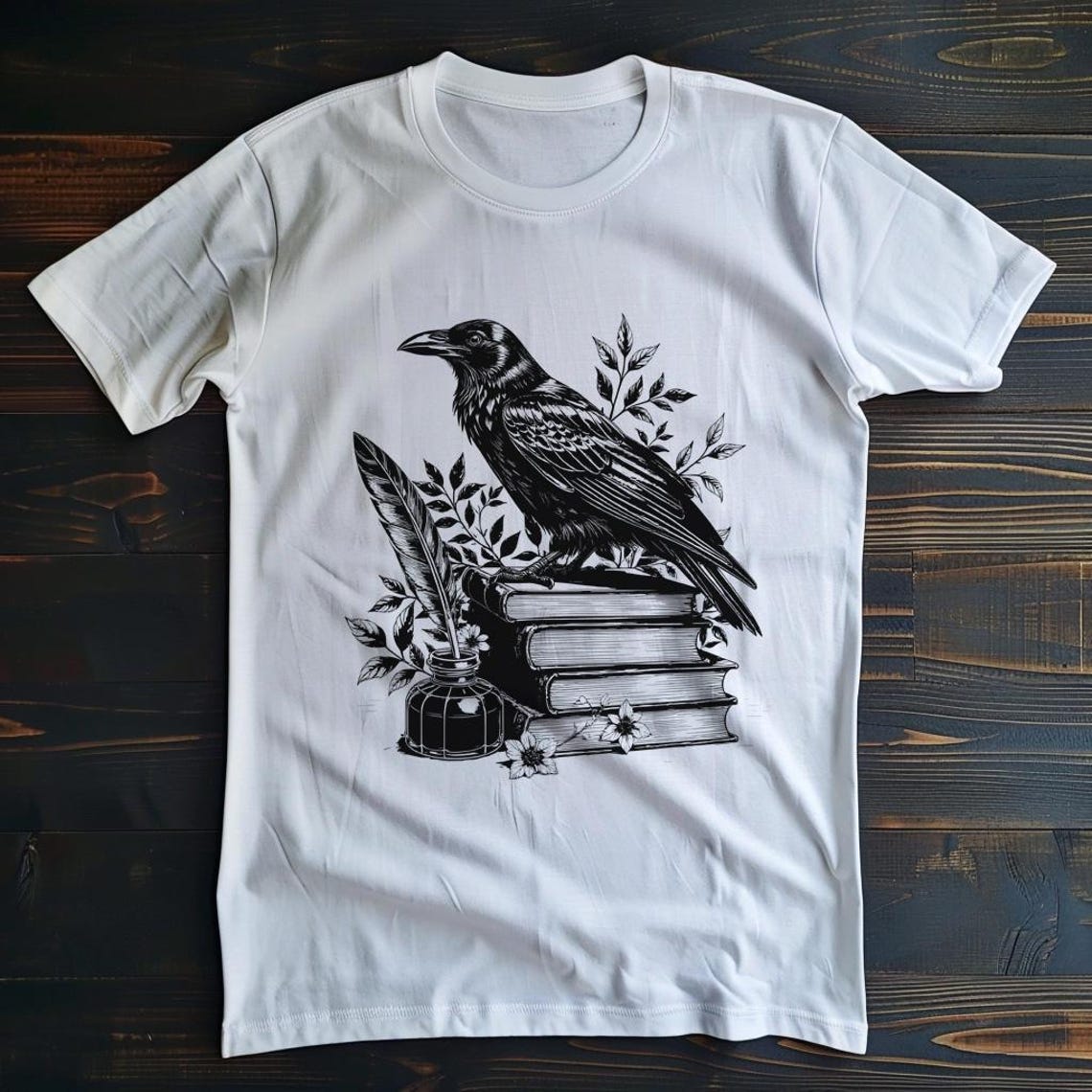 Raven on Books | SVG PNG JPG | Raven | Sublimation Print | Raven Book ...