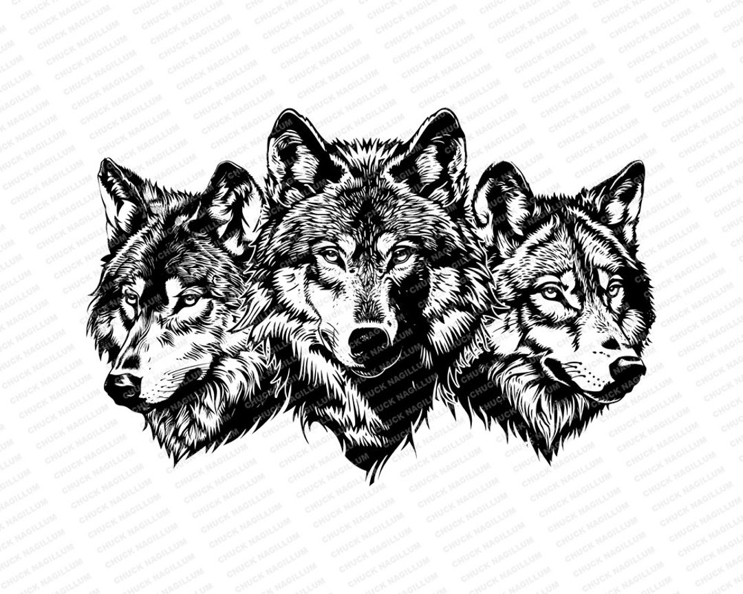 Wolf Pack | SVG JPG PNG | Wolf Pack Download | Wolf Portrait | Wolf Art ...
