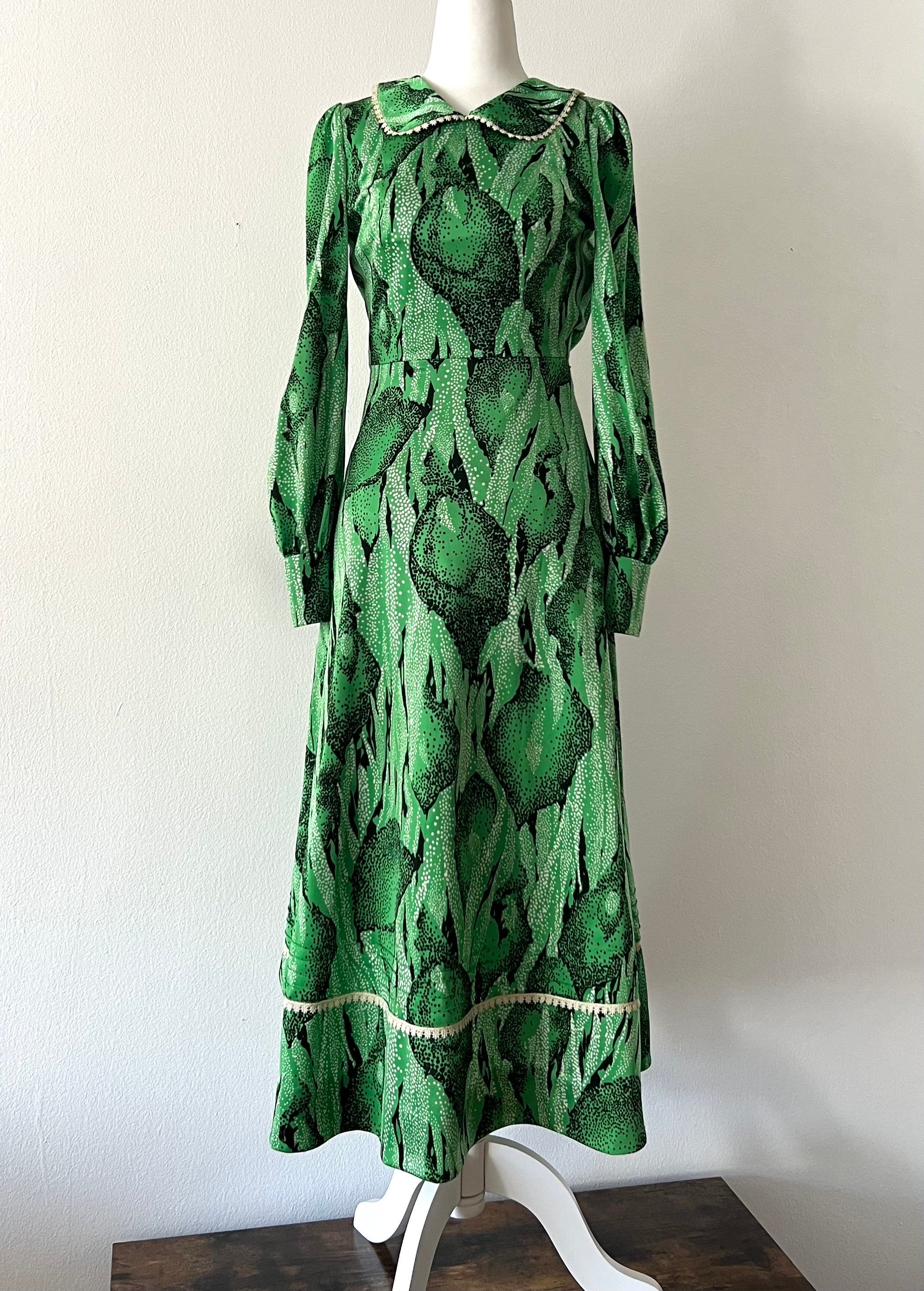 VINTAGE 60s to Early 70s Emerald Green Polyester Dress - Etsy