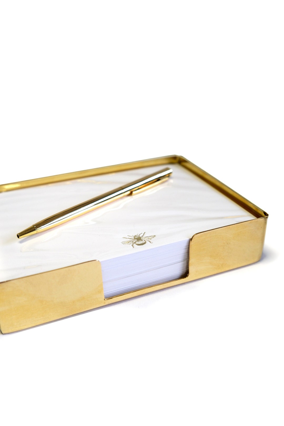 Foil Pressed Notecard Set With Brass Storage | Stationery ...