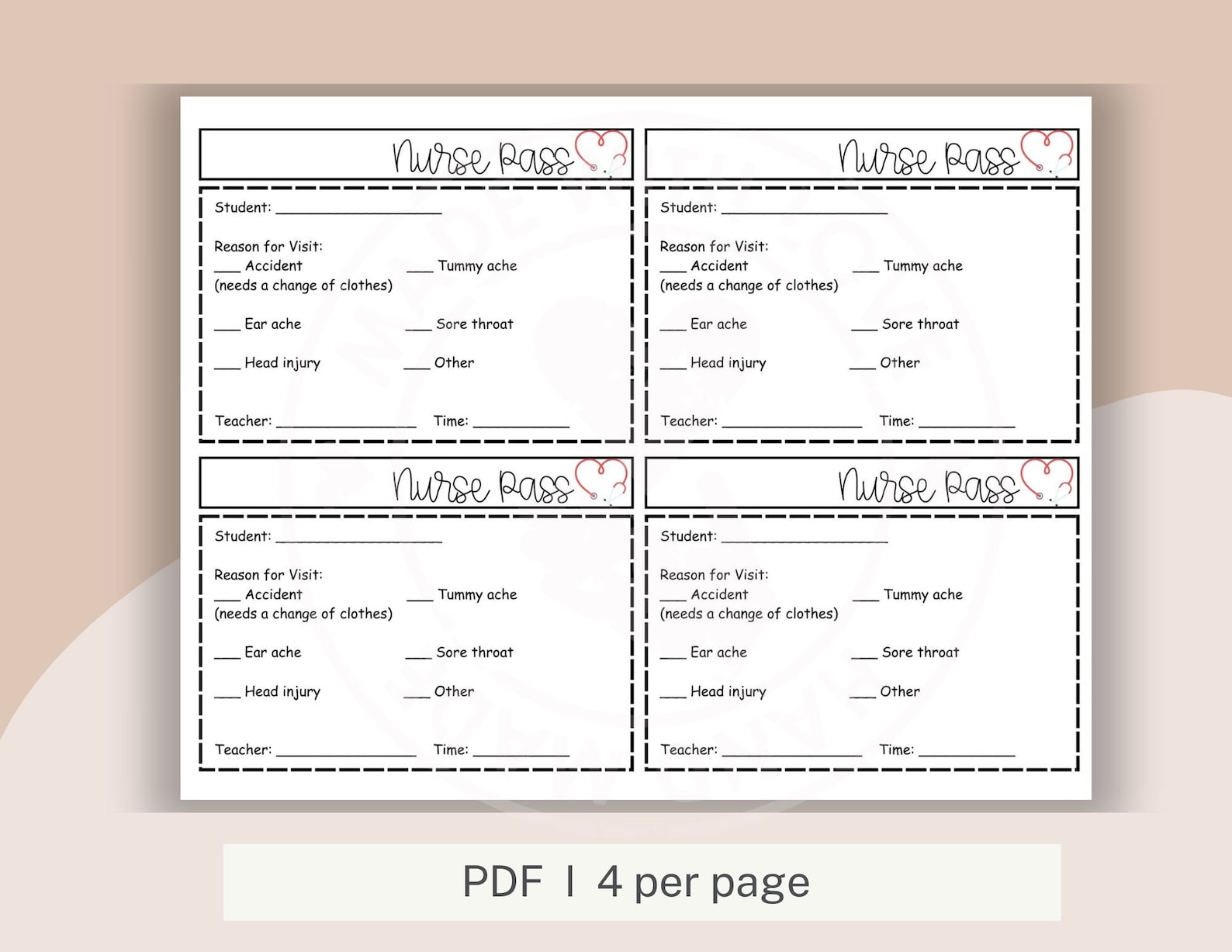 Printable Nurse Pass I Teacher Resources - Etsy