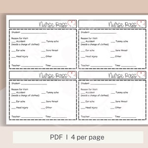 Printable Nurse Pass I Teacher Resources - Etsy