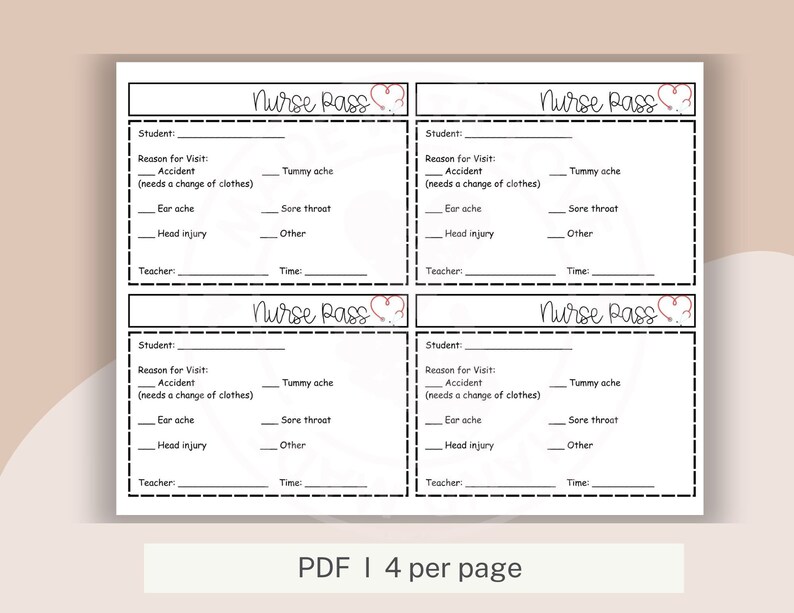 Printable Nurse Pass I Teacher Resources - Etsy