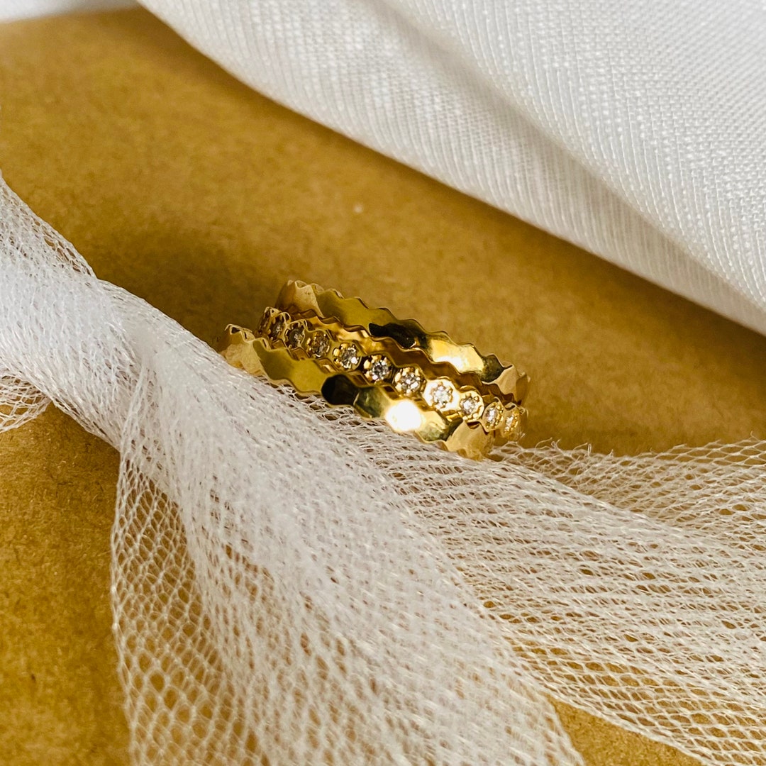 Set of 3 size 6.5 18 K Solid Yellow Gold Stackable Ring With Cubic ...