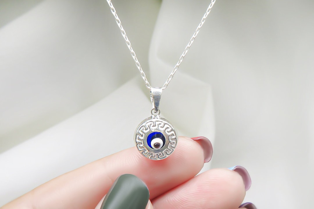 925K Sterling Silver Turkish Evil Eye Charm Necklace - Etsy