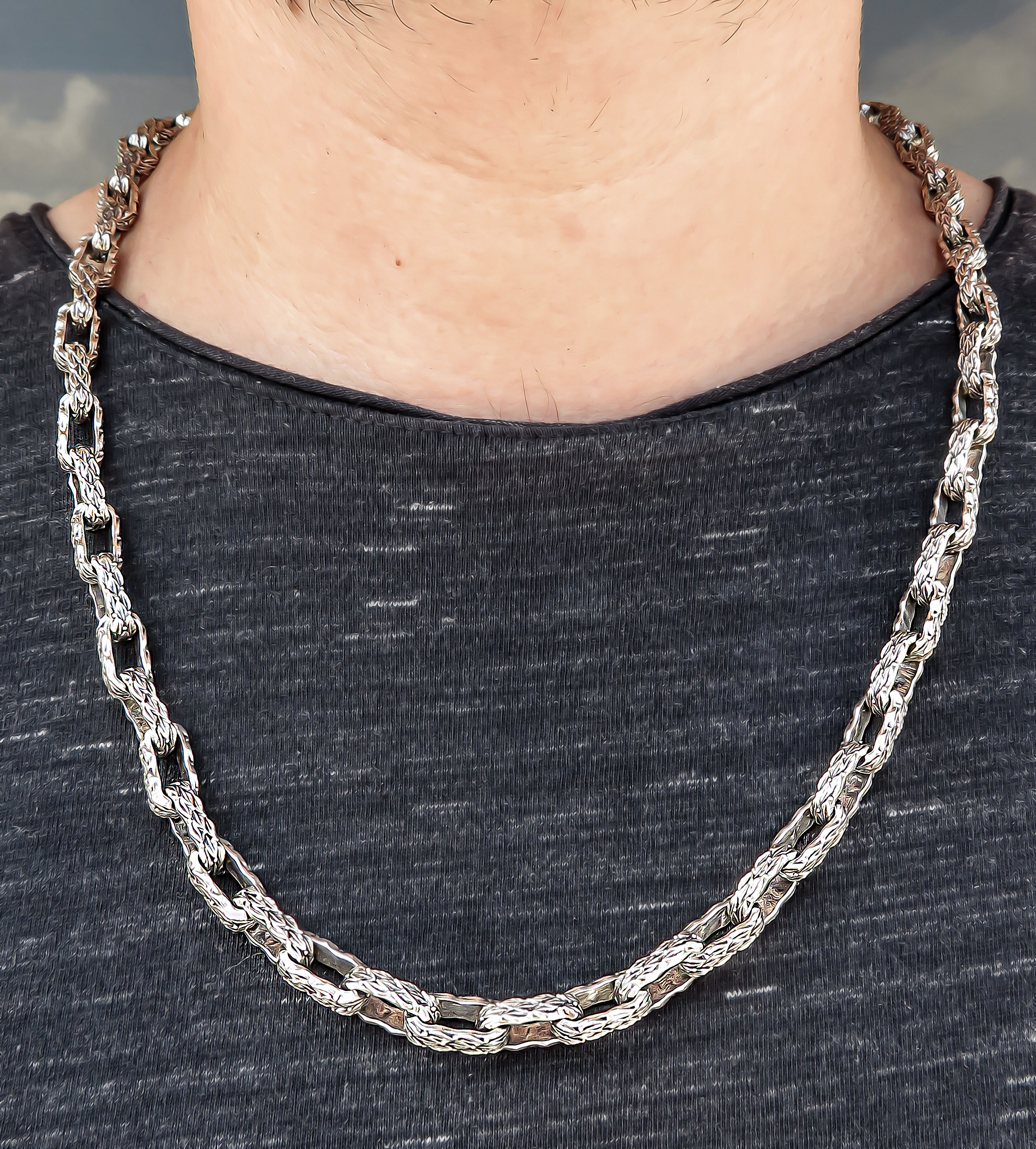 Silver Link Chain Necklace, 925K Sterling Silver Chunky Chain, Handmade ...